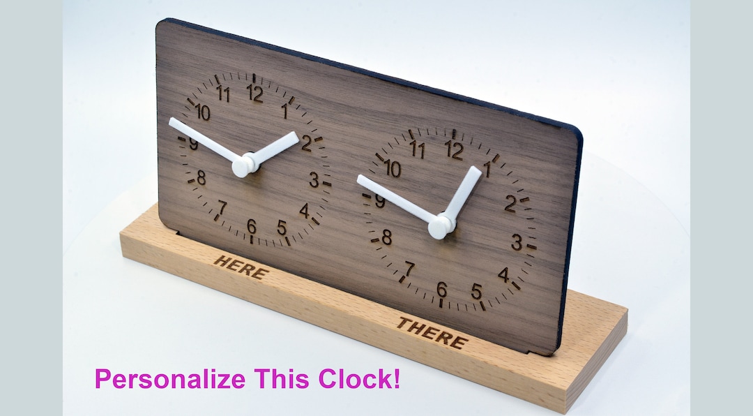 Personalized Two Time Zone Clock Custom Made World 2 Timezone Desktop ...