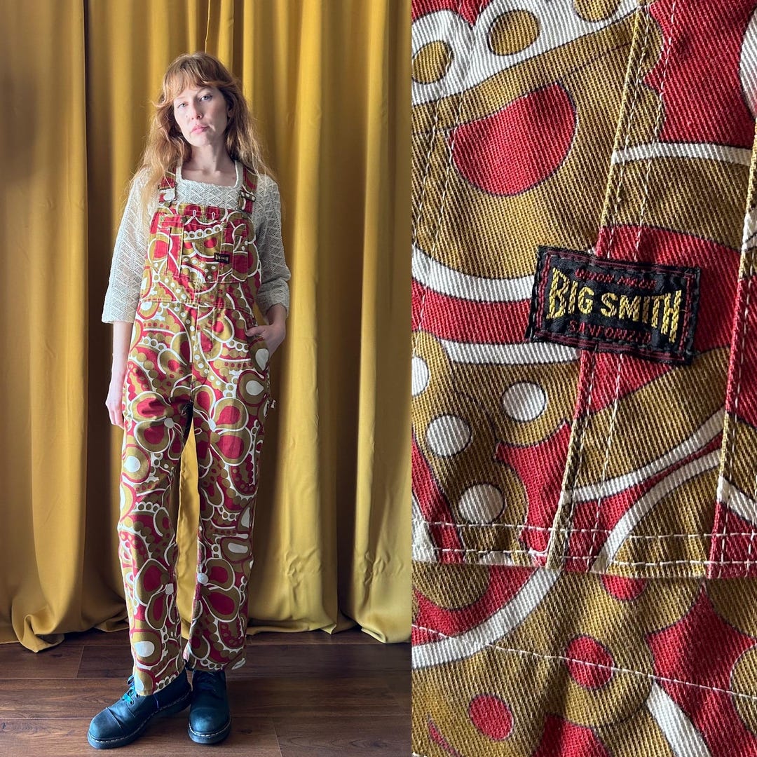 Vintage 1960s Jean Overalls, Big Smith Psychedelic Patterned Dungarees ...