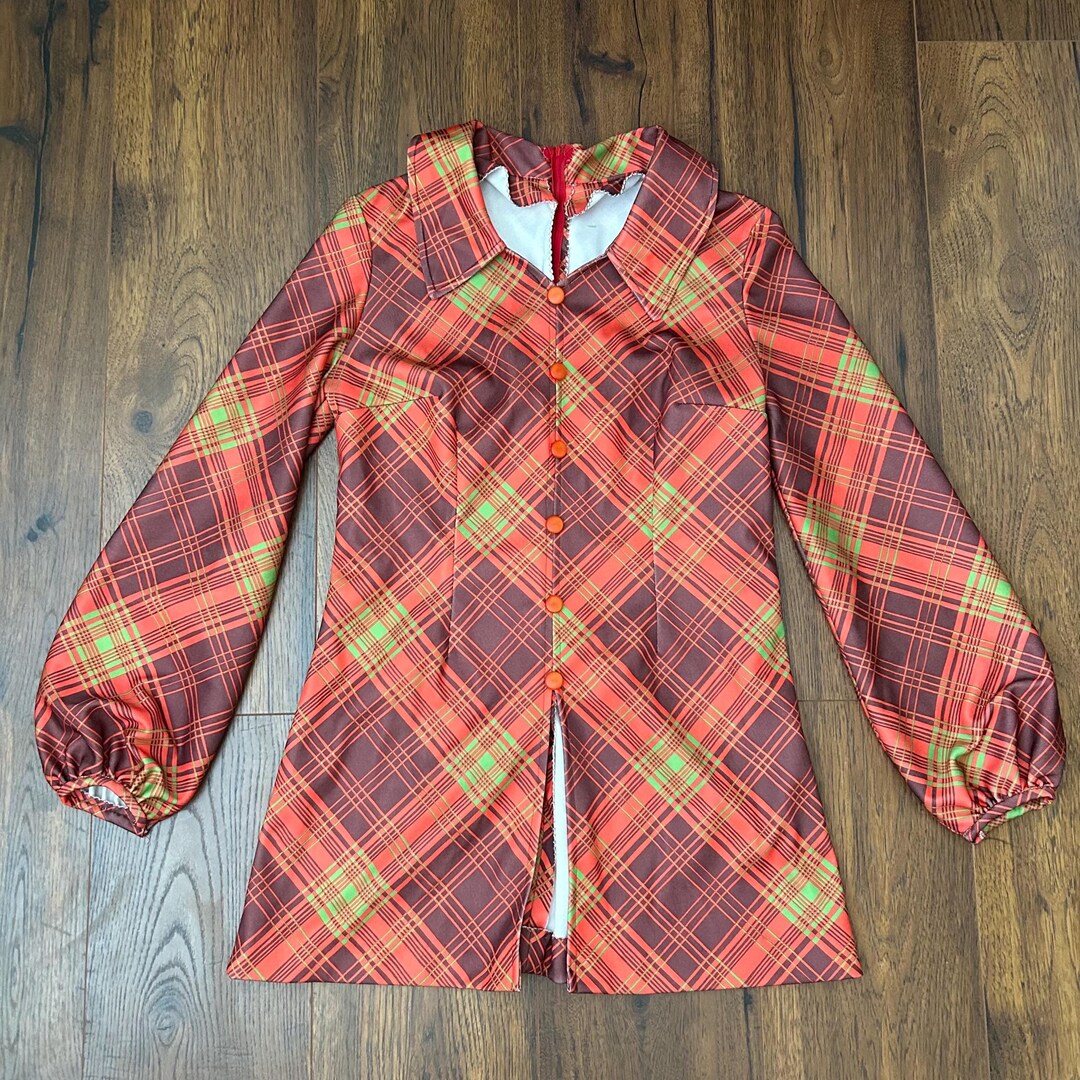 Vintage 1970s Handmade Plaid Tunic Top With Peter Pan Collar & Bishop ...