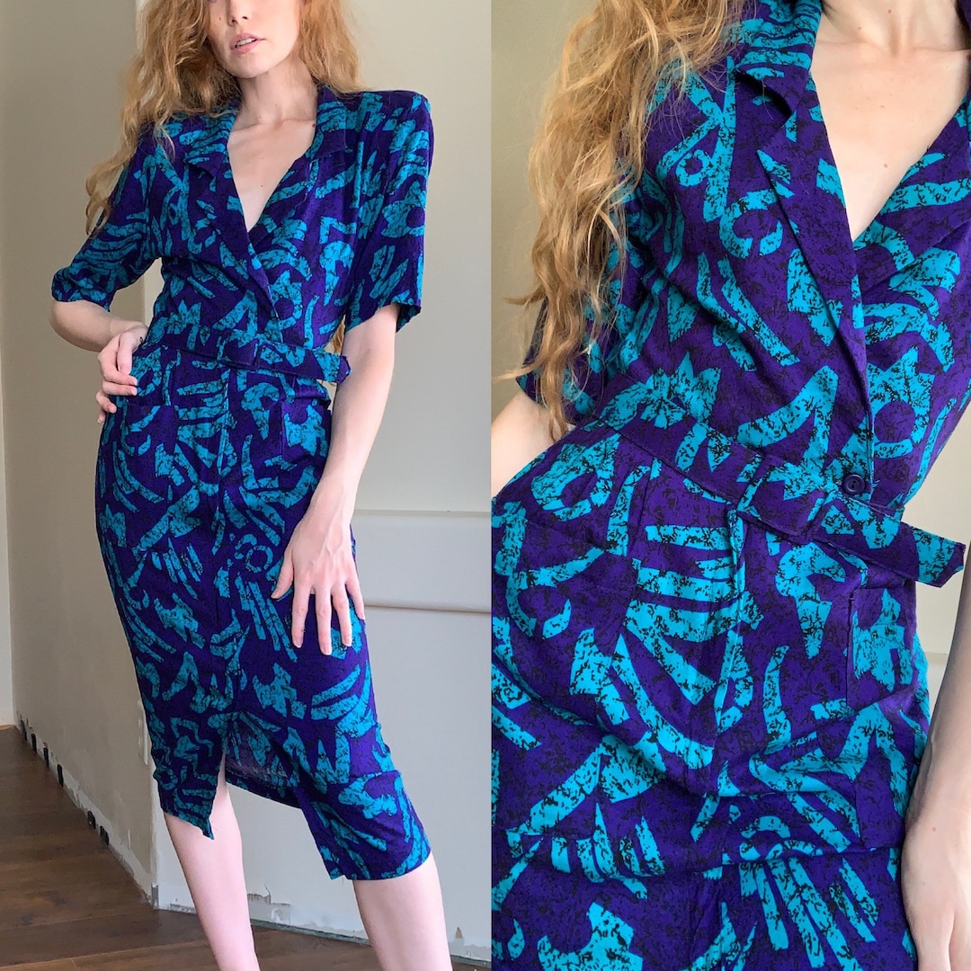 80s Tropical Shirtwaist Dress, Vintage 80s Does 40s Wiggle Dress ...
