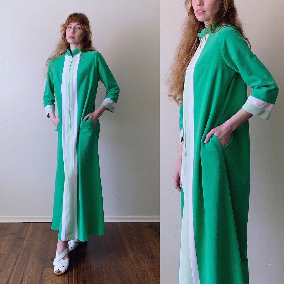 Vintage 1970s Fleece House Dess Mod, Kelly Green, Zipper Front Size ...