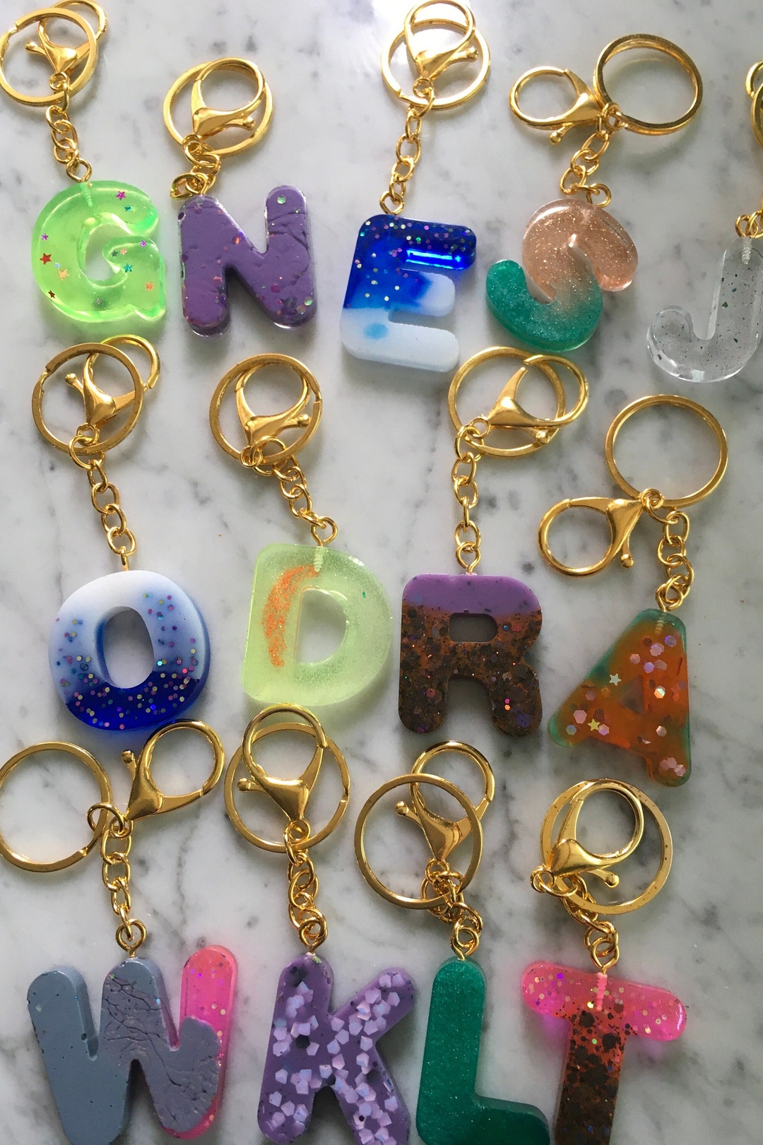 Resin Initial Keyring - Etsy UK