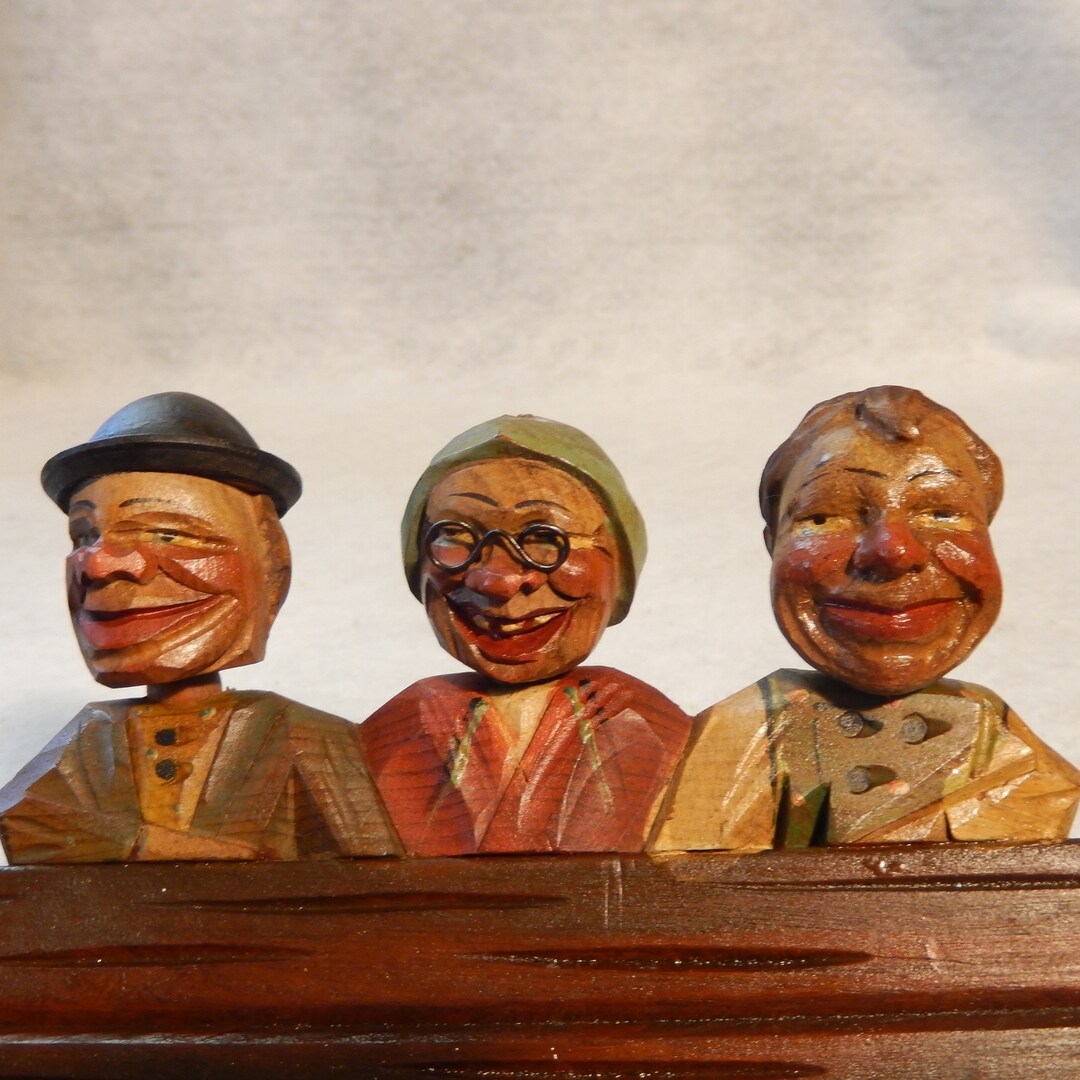 11.5 Vintage Wood Carved Bobblehead Wall Key Rack 3 German Character ...