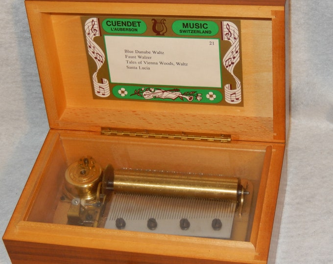 Vintage CUENDET Swiss Music Box 4 Airs Song 52 Notes Cylinder Wood ...