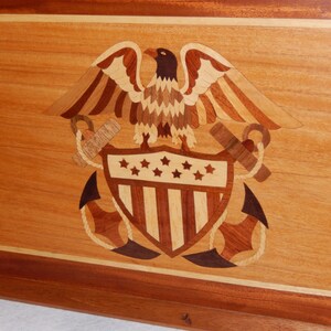NAVY Eagle Shield Logo Flag Large Vintage Wood Marquetry Inlaid Wood ...