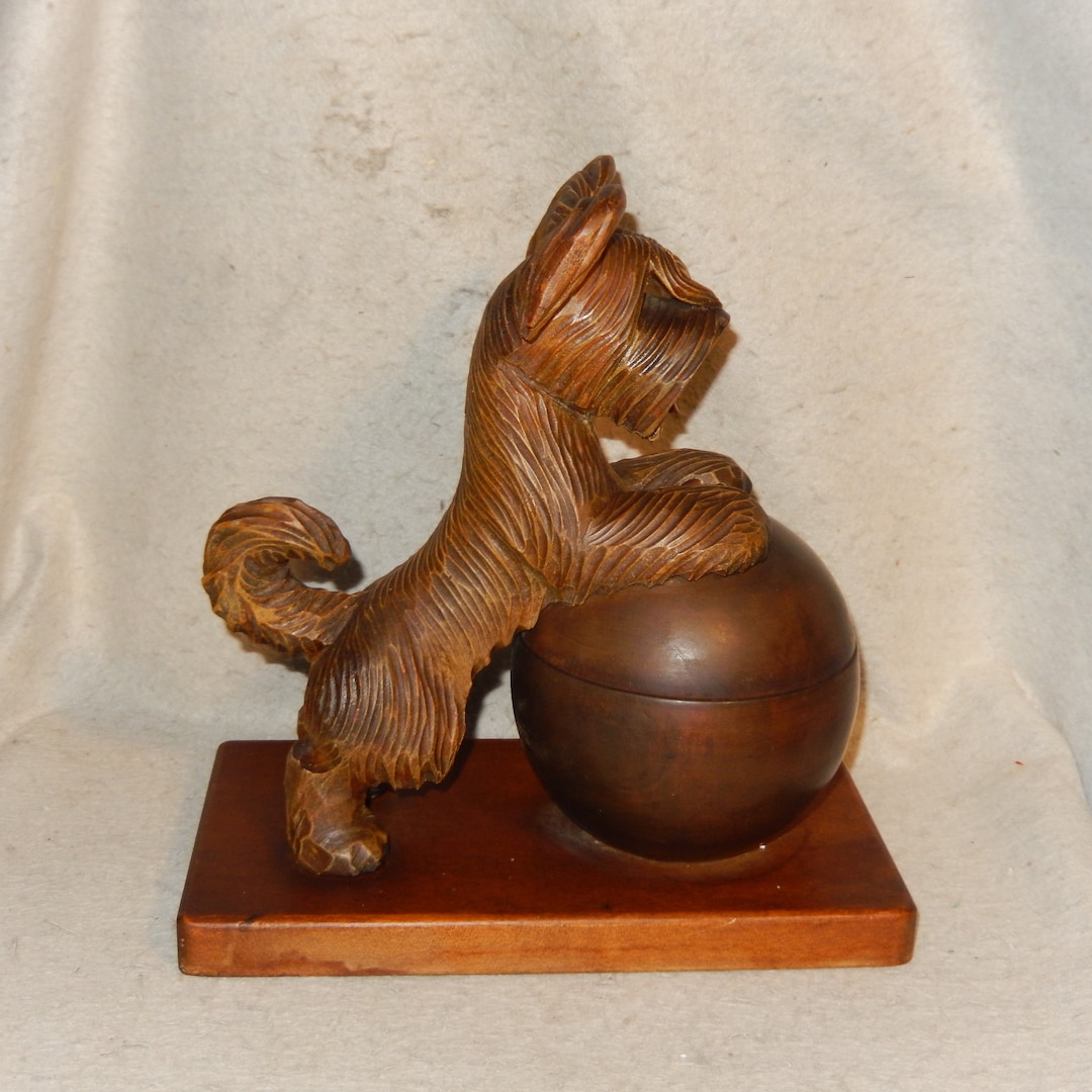 Large ANRI Carved Wood DOG Scottie Tobacco Jar Box 11 Humidor Carving ...