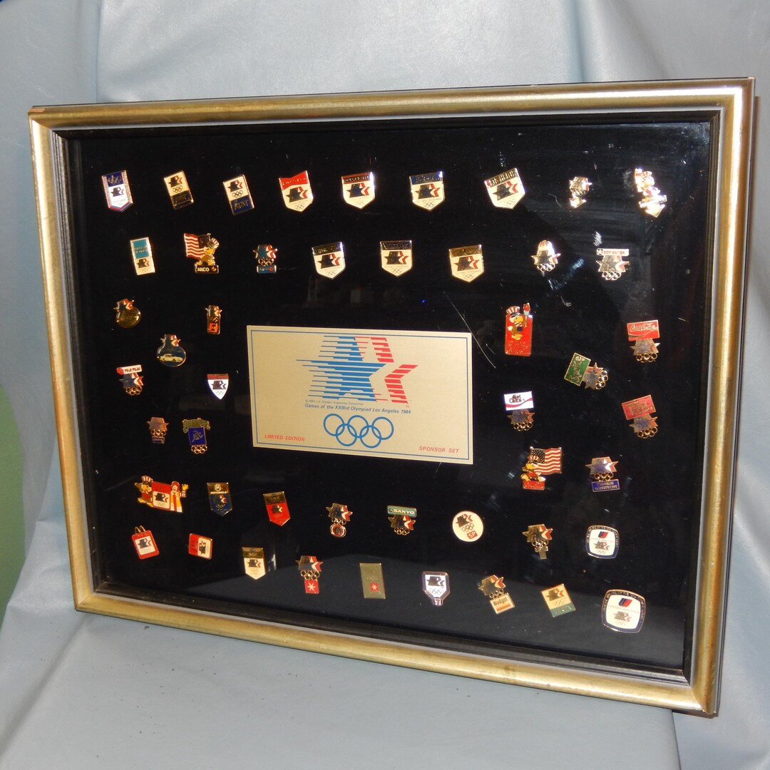 1984 Olympics 48 Enamel Pin LIMITED EDITION Set Framed Pinback SPONSOR ...