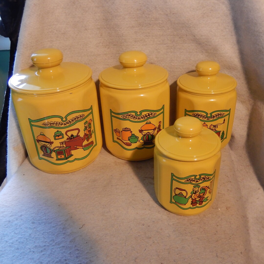 Vintage KROMEX Set Kitchen Canister Yellow Gold Mid Century Moden ...