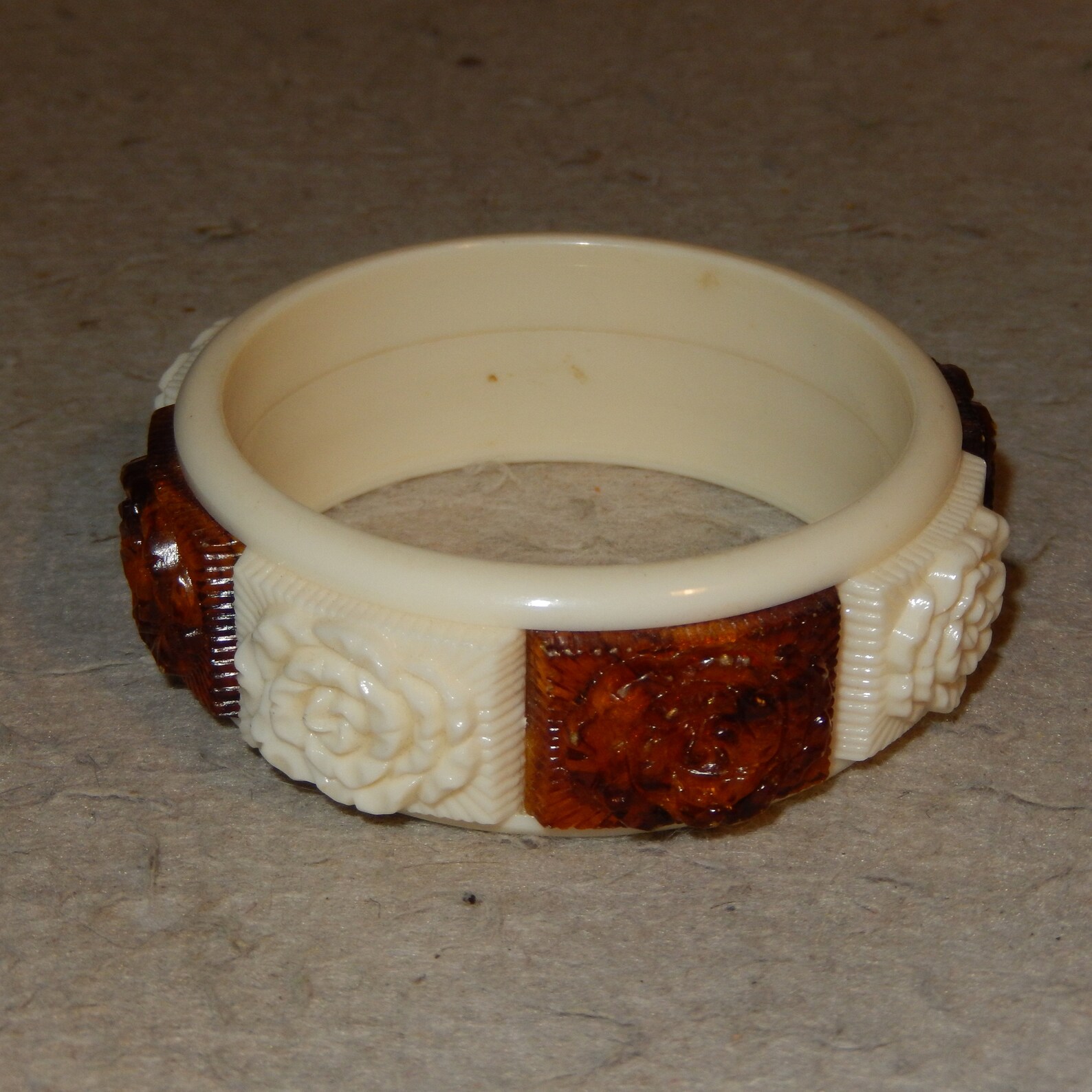 Vintage Carved Bangle Bracelet Plastic Cream Tortoise Sarah Coventry ...