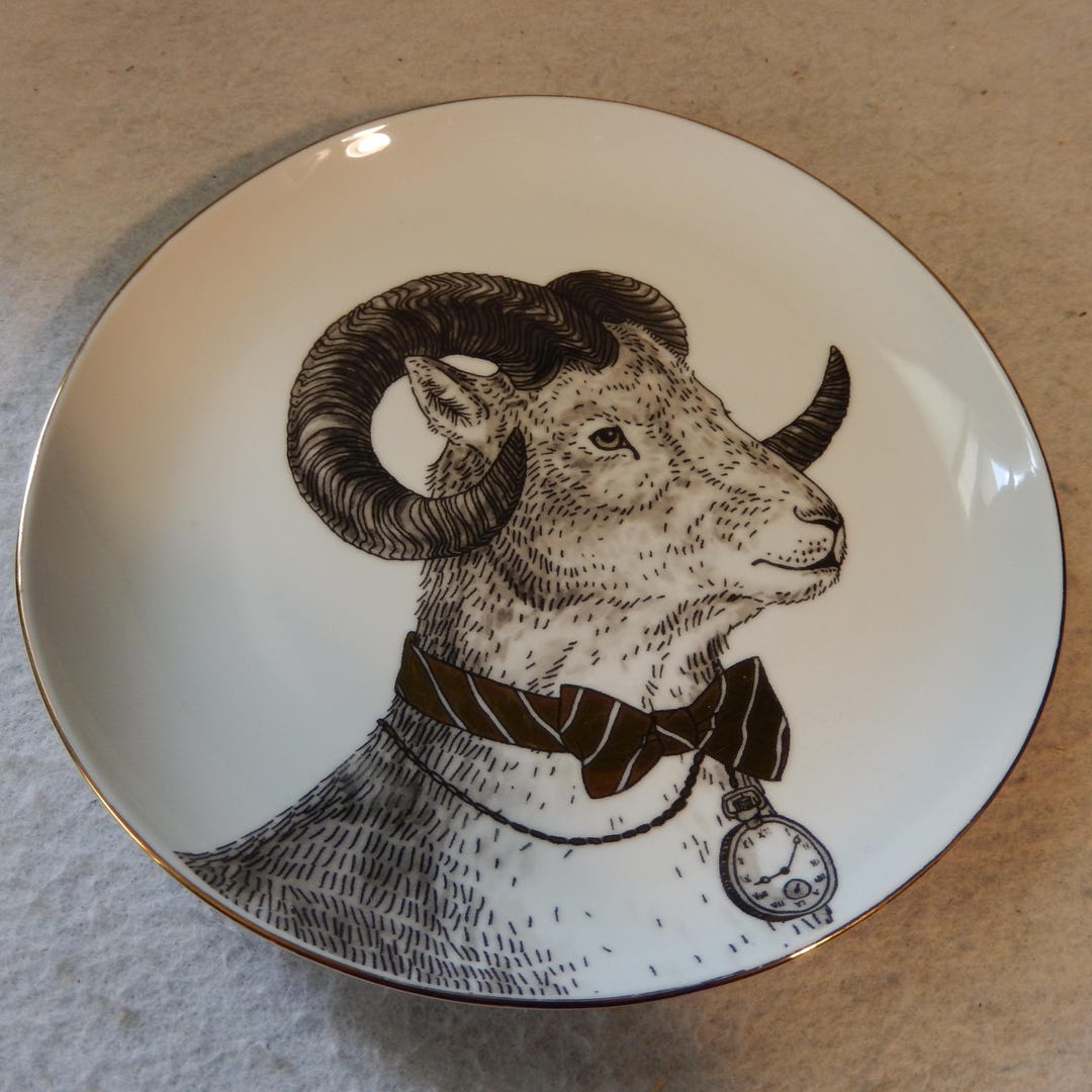 Rachel KOZLOWSKI Dapper Animal Plate 8.75" West Elm RAM Goat SHEEP ...