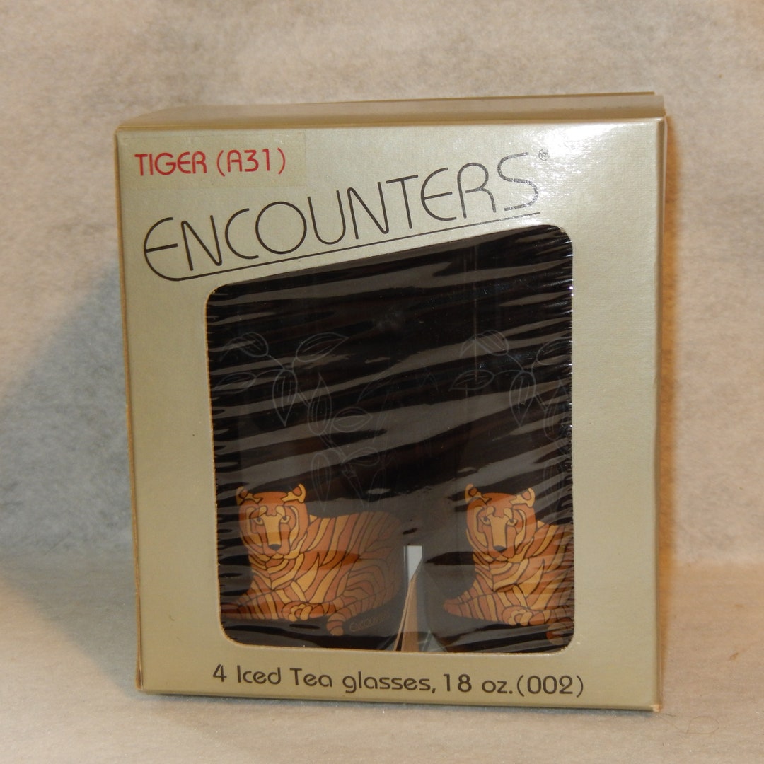 Set 4 CULVER Encounters BLACK Tiger ACRYLIC Iced Tea Glasses Retro ...
