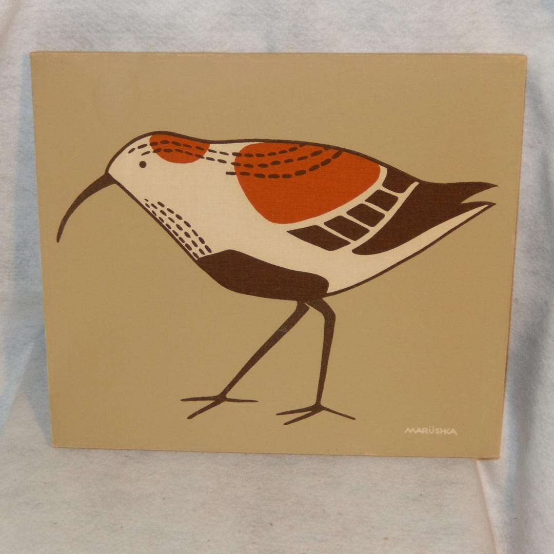 MARUSHKA Original Vintage BIRD Sandpiper Stretched Canvas Fabric Wood ...