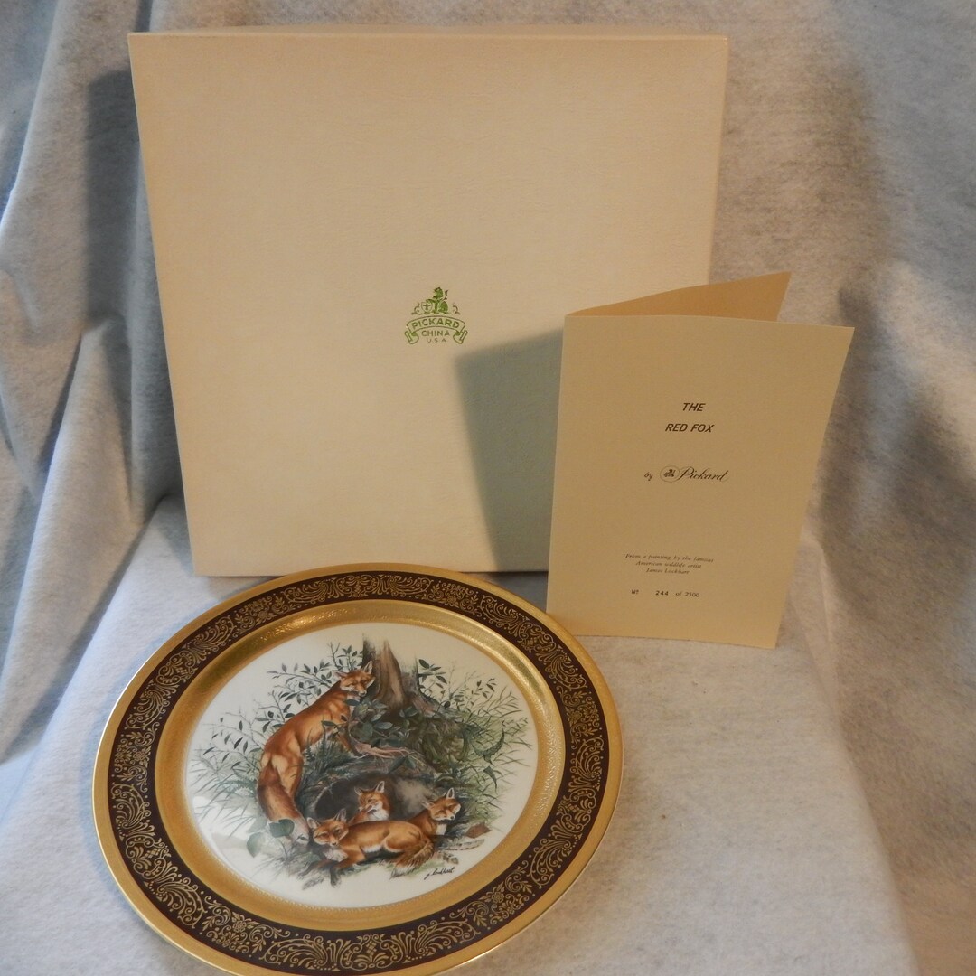 1979 PICKARD USA Limited Edition Red FOX Gold Encrusted Plate James ...