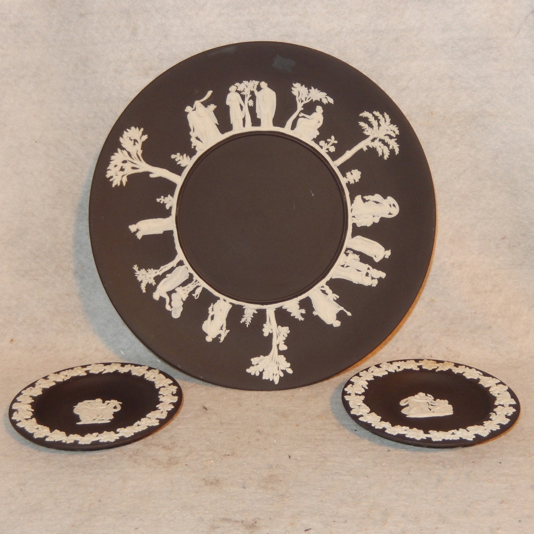 3 Pc Wedgwood BLACK Jasperware SACRIFICE Plate 9.25 Imperial Lot 2 ...