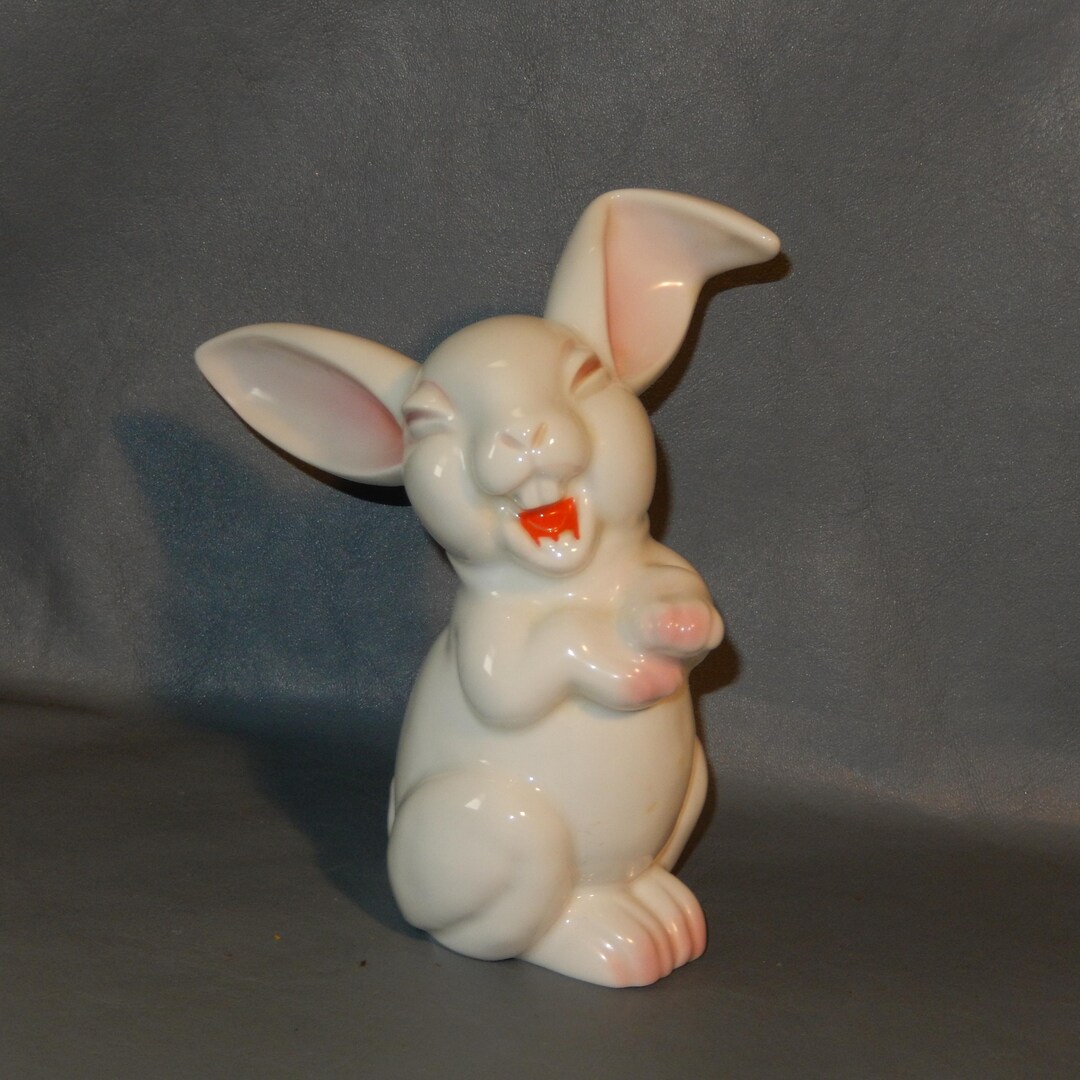 ROSENTHAL Porcelain WHITE RABBIT Laughing Bunny Figure Colored Large ...
