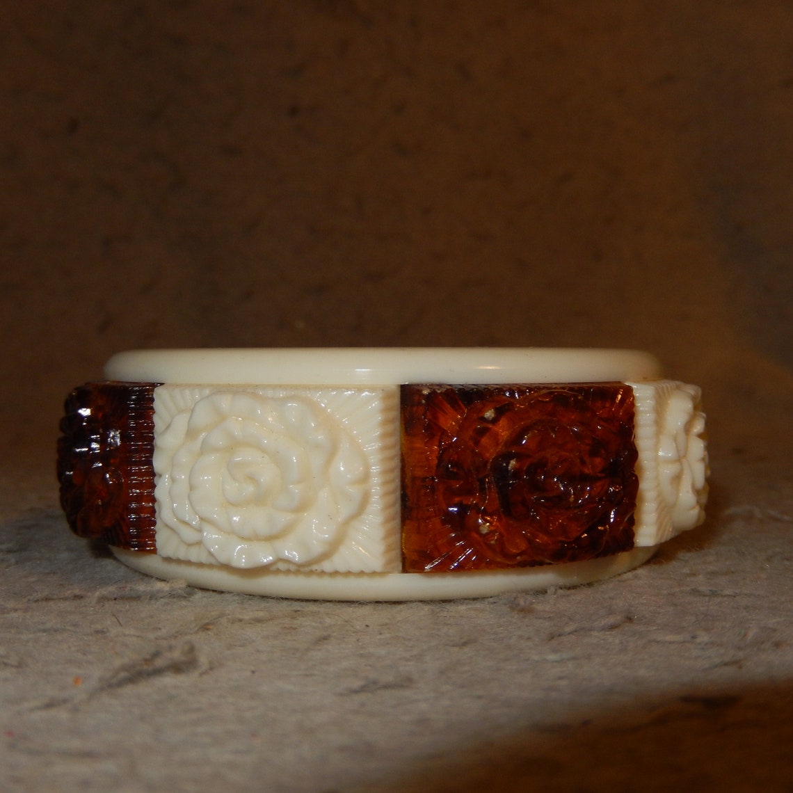 Vintage Carved Bangle Bracelet Plastic Cream Tortoise Sarah Coventry ...