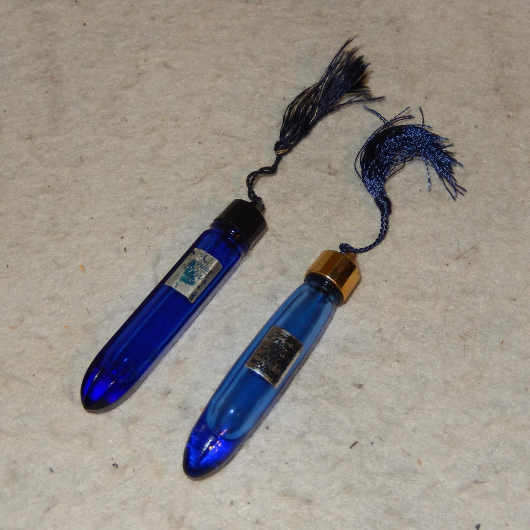 Lot 2 Vintage EVENING in PARIS Cobalt Blue Vial Flask Miniature Bottles ...