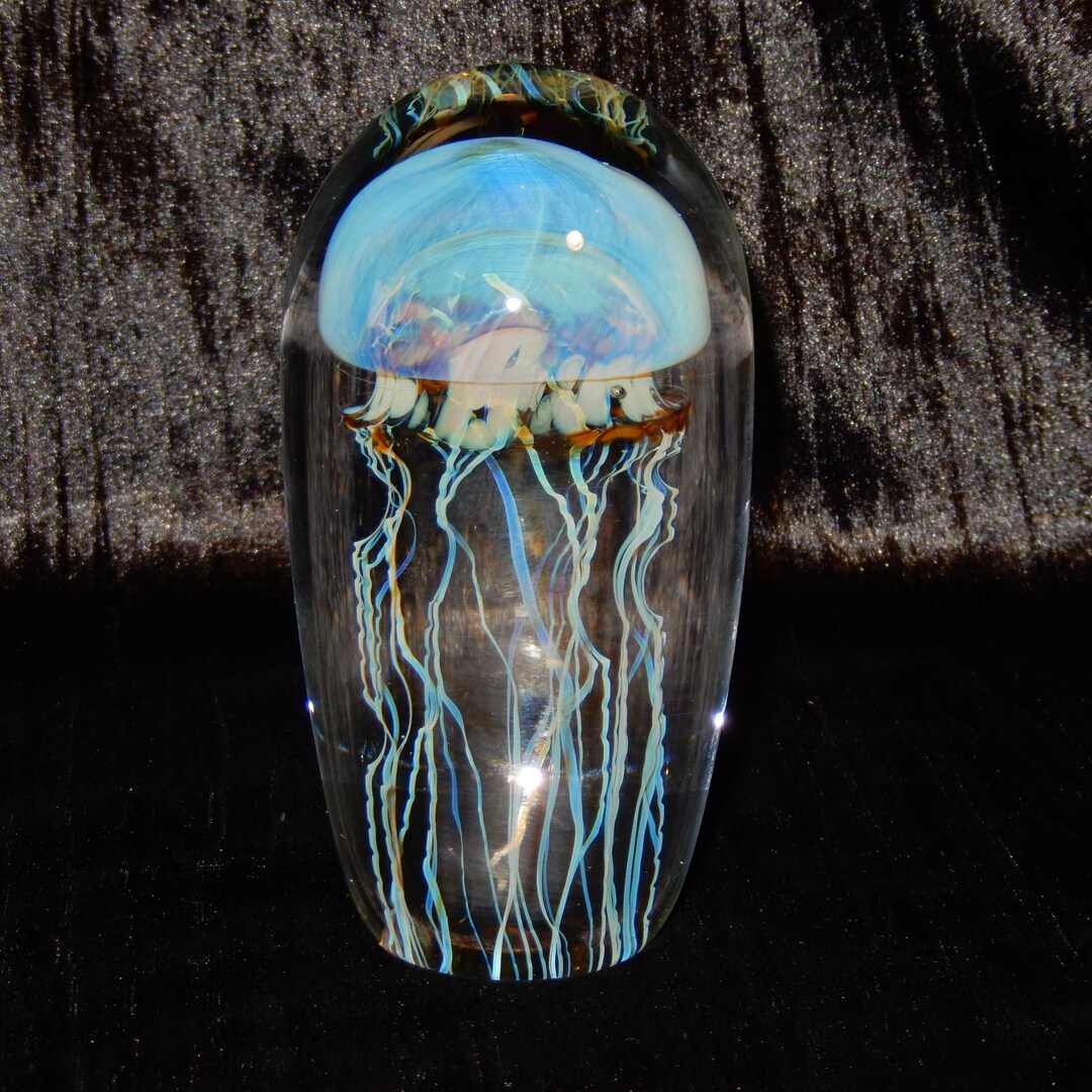 Signed SATAVA Original Art Glass Moon JELLYFISH Paperweight Richard ...