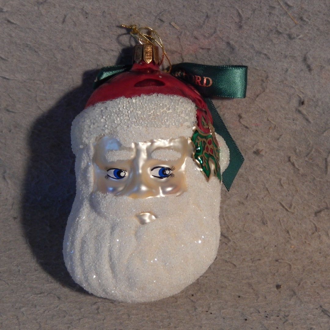 Vintage WATERFORD Blown Glass SANTA Claus Head Holly Christmas Ornament ...