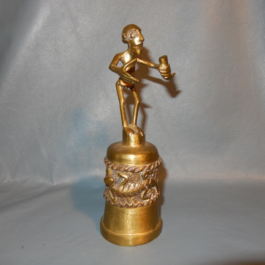 6.5" ASHANTI Bronze Figurine Bell Gold Weight Figure Asanti Brass ...