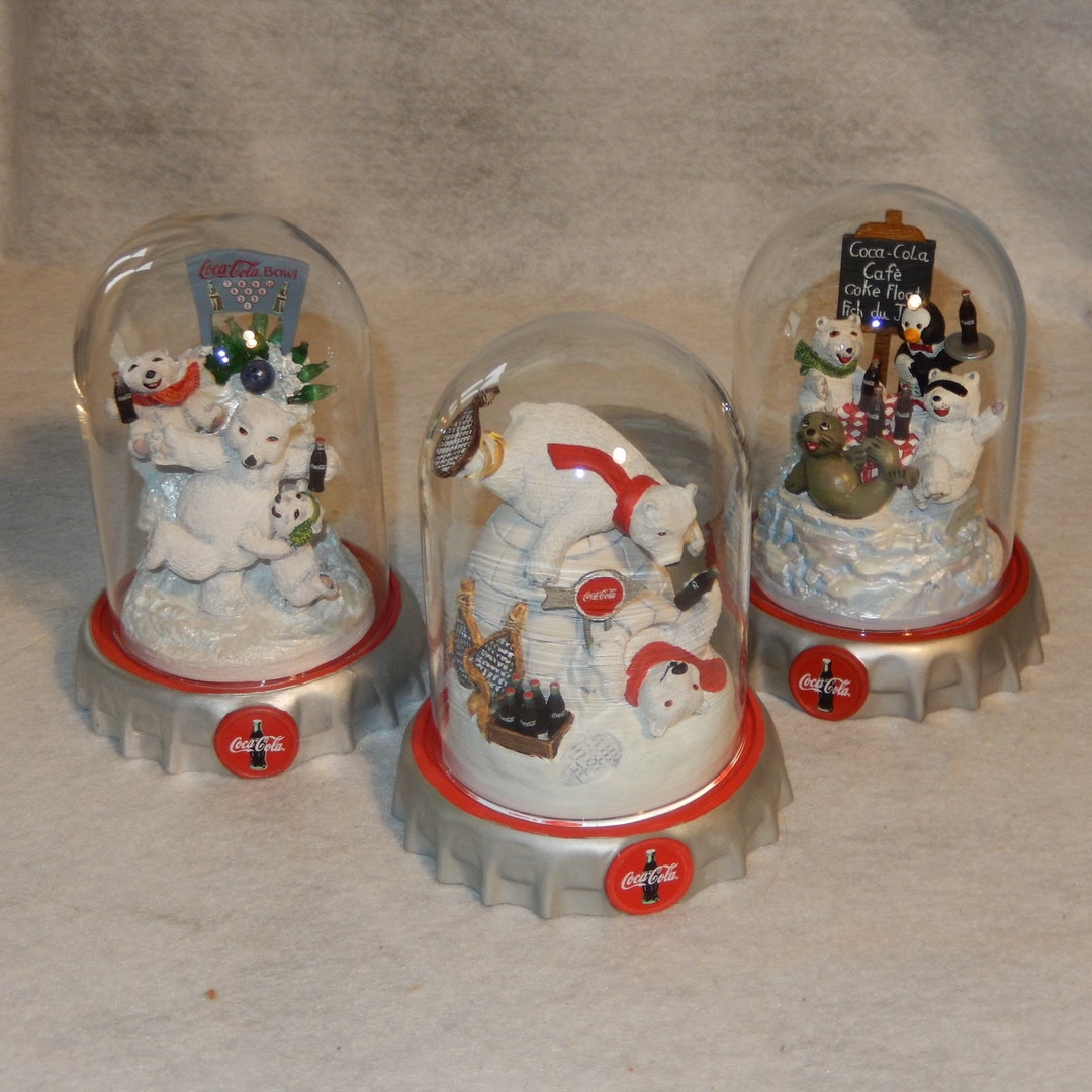 Set 3 Coca Cola 1995 1998 Limited Edition Glass DOME Polar Bears COKE ...
