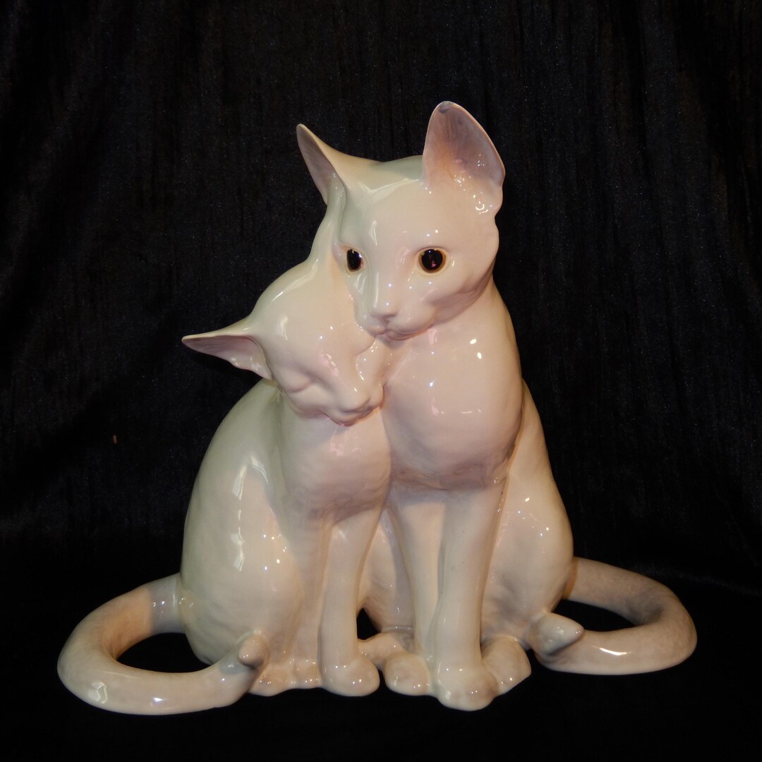 ANTHONY Freeman Mcfarlin WHITE Pair Cats Siamese Pottery MCM Vintage ...