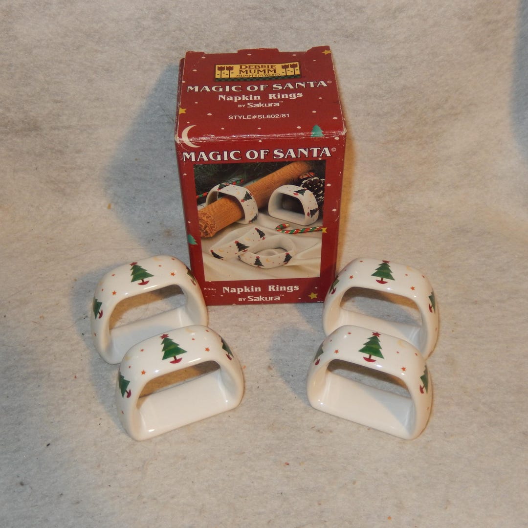 DEBBIE MUMM Napkin Rings Magic of Santa Christmas Trees Sakura MIB Set ...