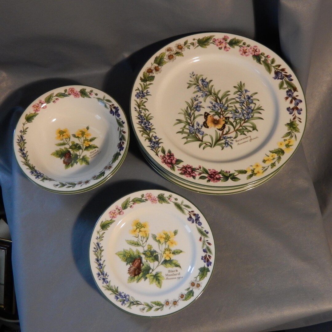 11 Pc Lot Royal WORCESTER Set HERBS Dinner Plates Bread Side Bowls free ...