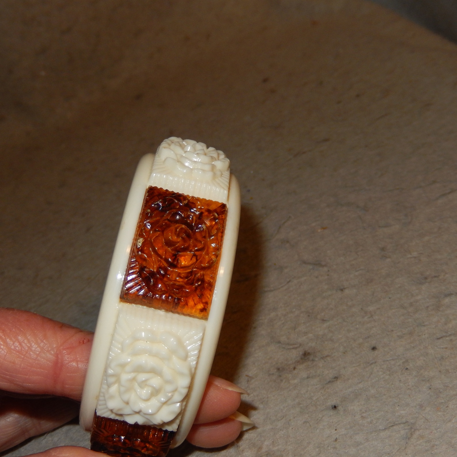 Vintage Carved Bangle Bracelet Plastic Cream Tortoise Sarah Coventry ...