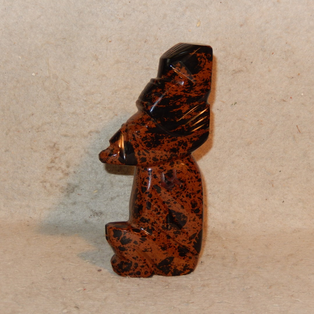 7" Aztec Mayan Figure MAHOGANY OBSIDIAN Carving Polished Jasper Stone ...