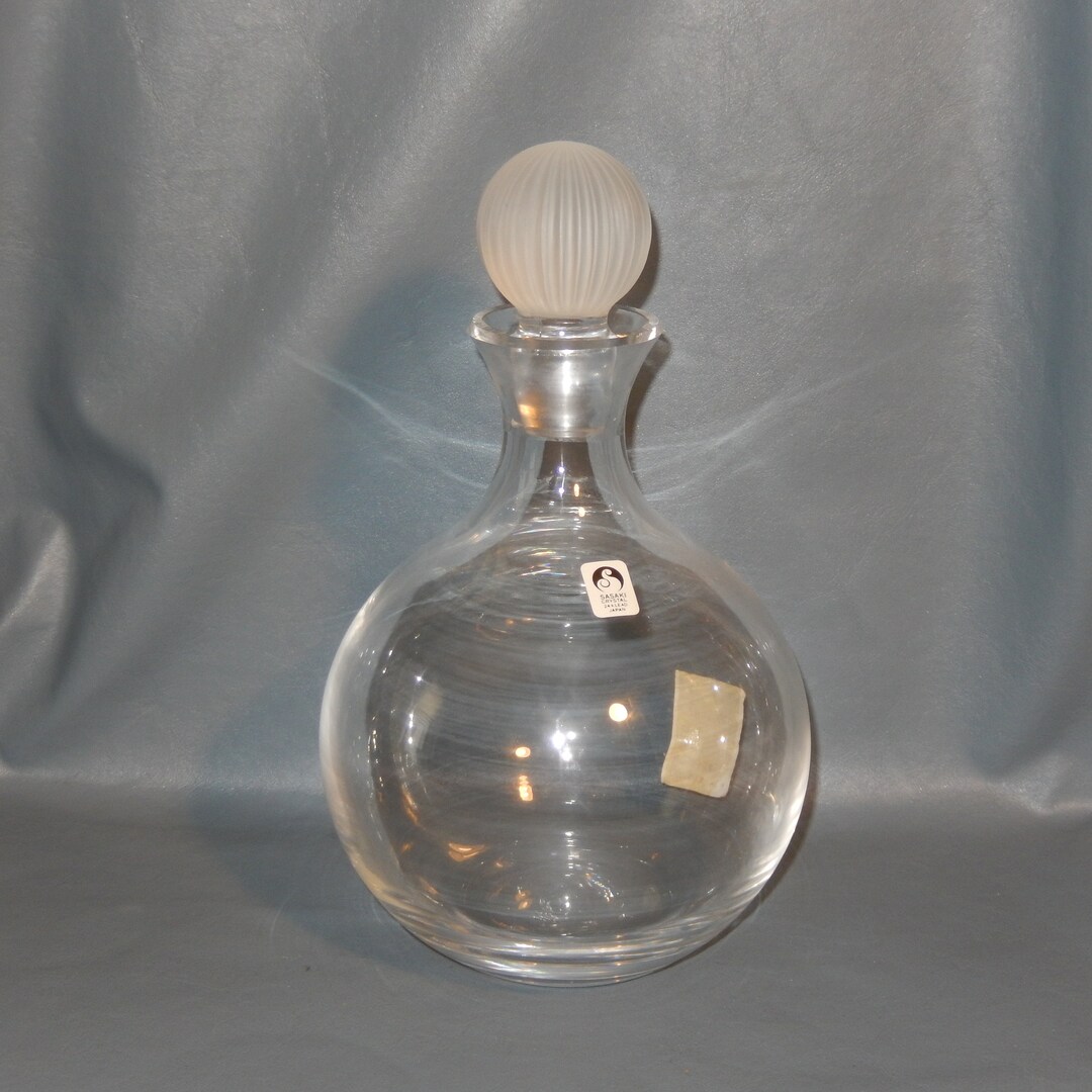 Vintage Rare SASAKI Crystal Frosted SPHERE Fluted Ball DECANTER Modern ...