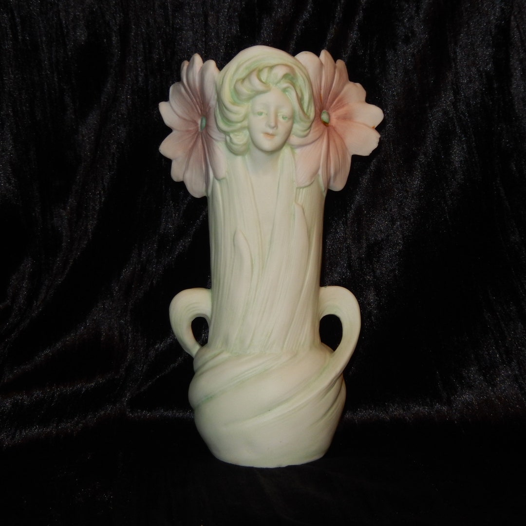 ROYAL DUX Bohemia Bisque Art Nouveau Deco Lady Vase Blush Porcelain ...