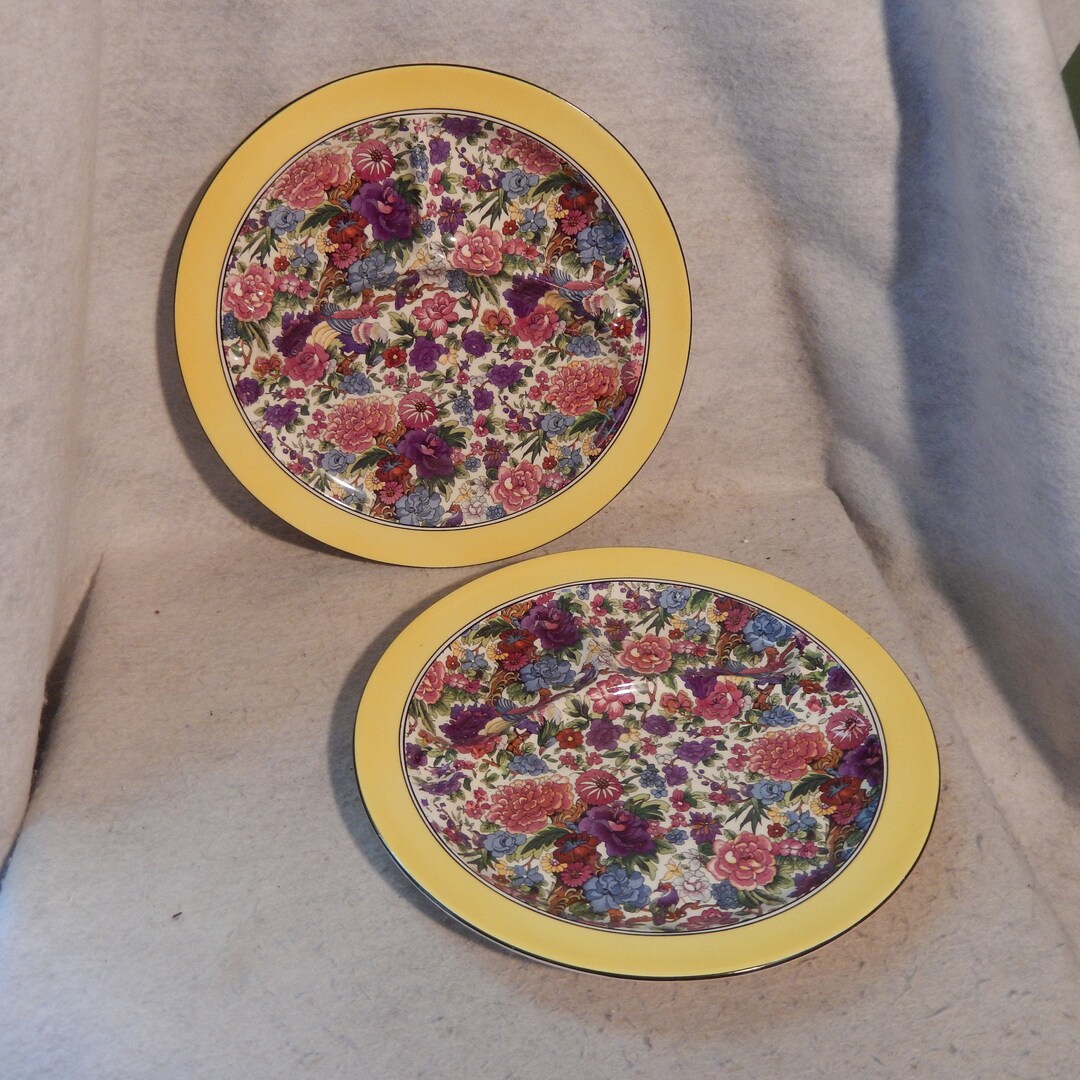 2 Crown Ducal CHINTZ Large DIVIDED Dinner Plate Tray YELLOW Ivory ...