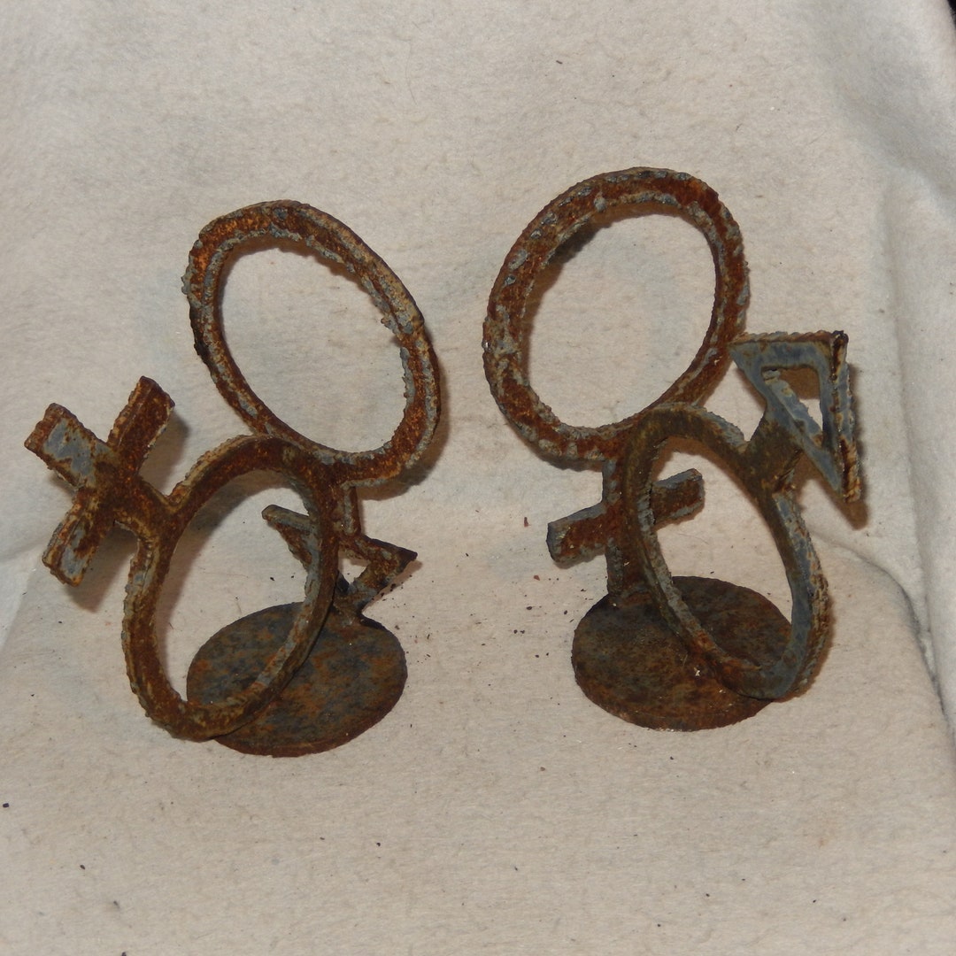 Brutalist Welded Metal GENDER SYMBOL Sex Venus Mars Sculpture Art Iron ...