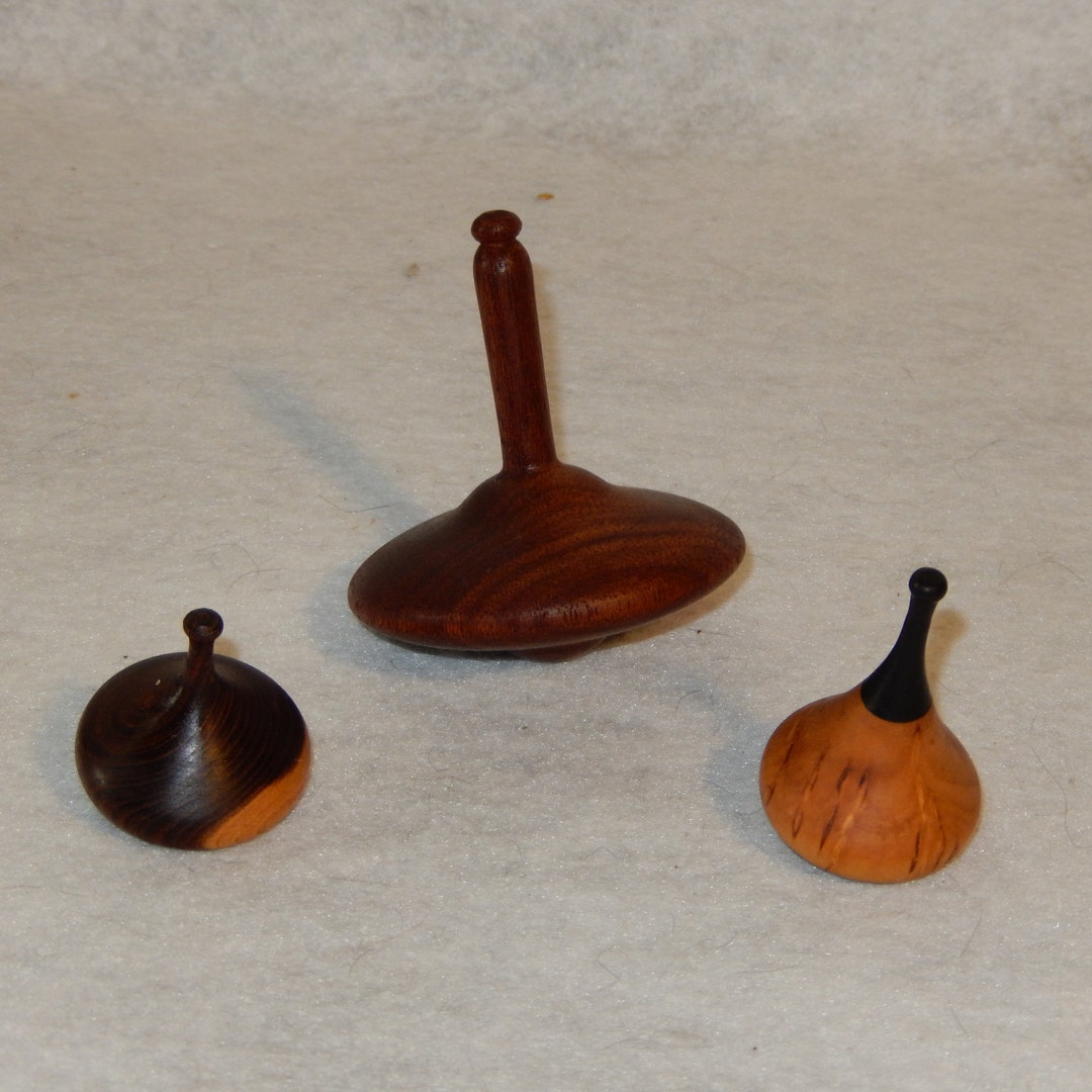 Lot 3 Hand Turned Exotic Wood Spinning Top Toys Crafted Desk Fidget ...