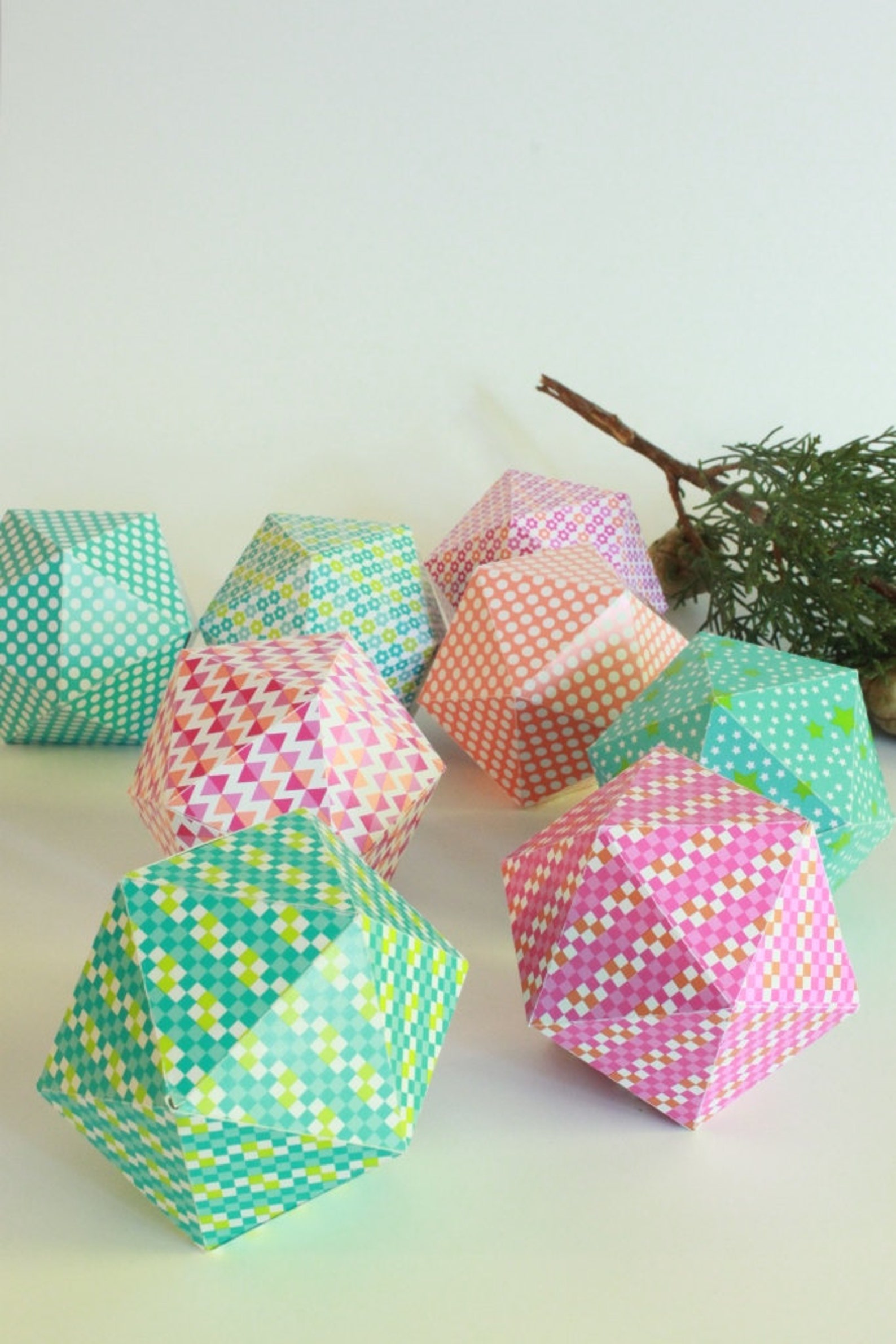 Christmas Balls Made With Patterned Paper. Christmas Decoration DIY KIT ...