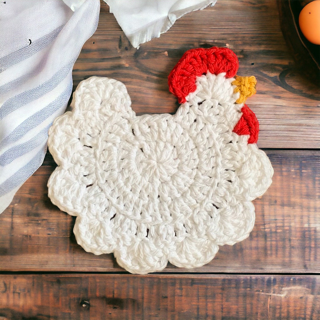 Handmade Chicken Coaster, Crochet Chicken, Cotton Yarn, Chicken ...