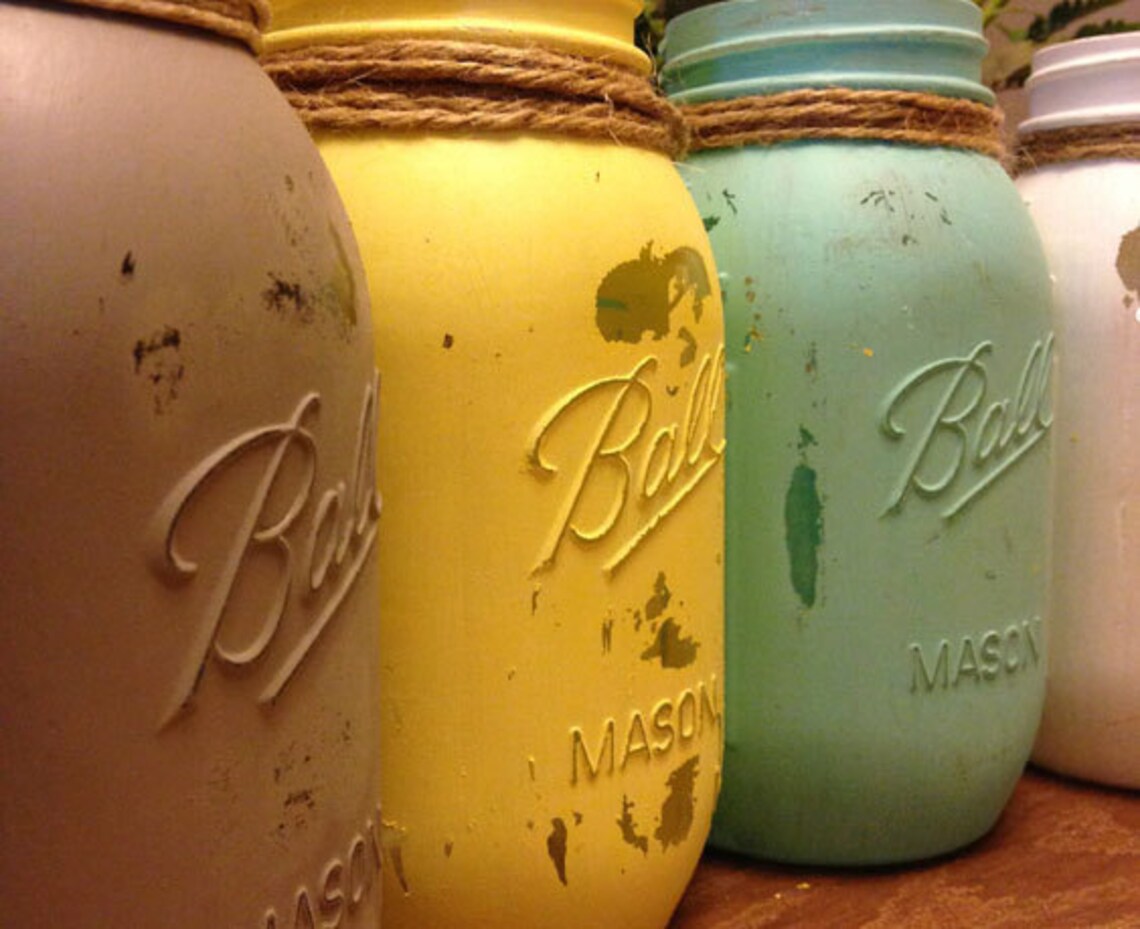 Old Rustic Mason Jar Flower Vase - You Pick the Color - Etsy