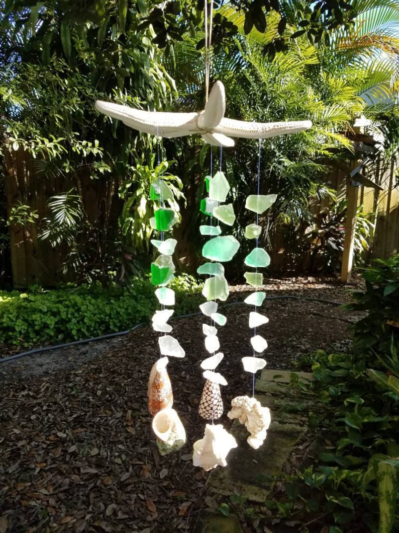 Beachy Decor Sea Star With Sea Glass, Shell and Coral Wind Chime - Etsy