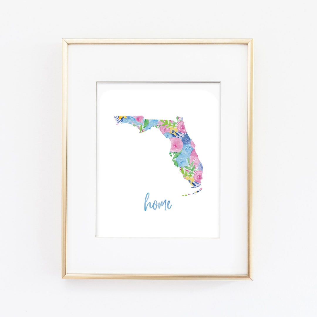Floral Florida Watercolor Art Print - Florida Home Decor - Florida ...