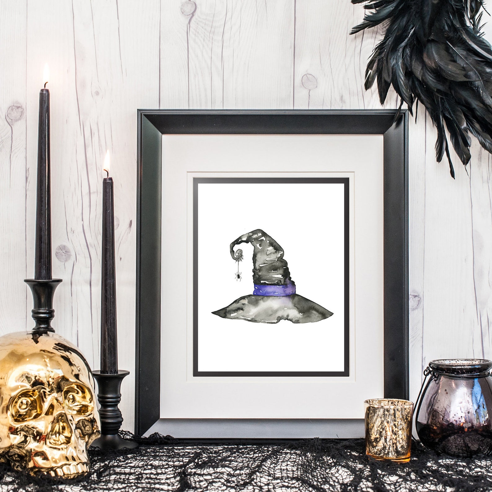 Halloween Witch Hat Painting Art Print Ink 8x10 | Etsy