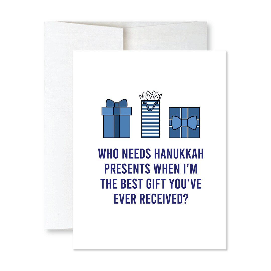 Blue Hanukkah Present Card - Funny Hanukkah Card - Cute Hanukkah Card ...