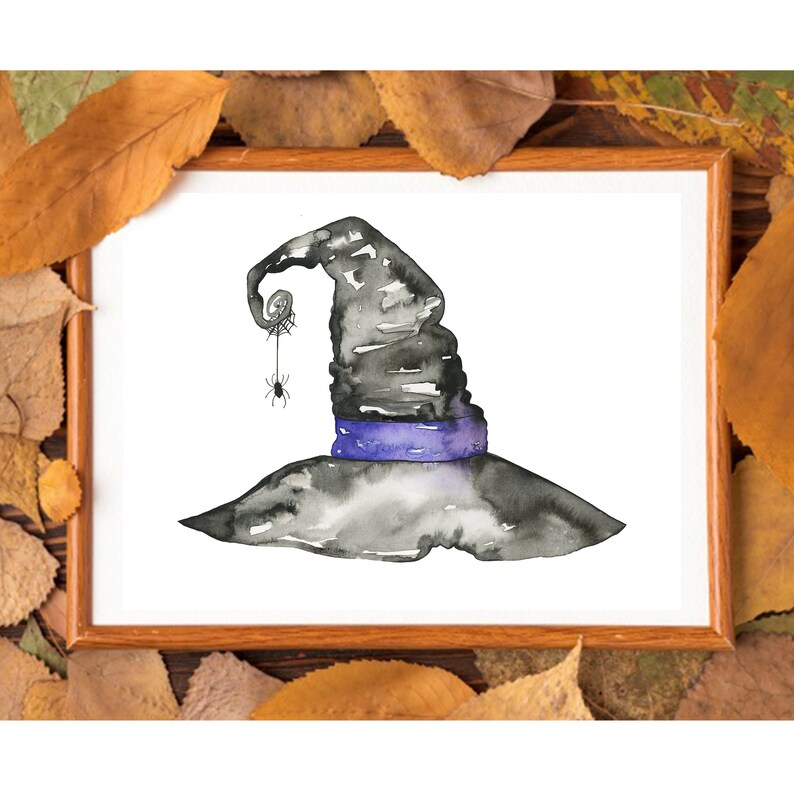 Halloween Witch Hat Painting Art Print Ink 8x10 | Etsy