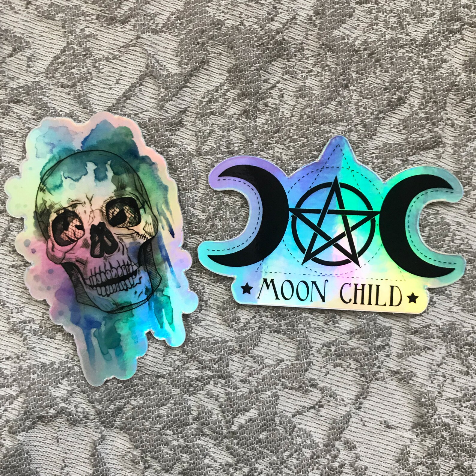 Holographic Skull and Moon Sticker Pack Witchy Stickers | Etsy