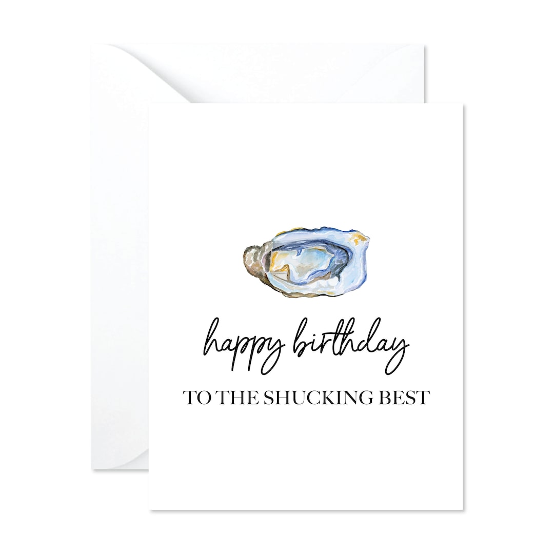 Blue Watercolor Oyster Shell Birthday Card - Funny Oyster Bday Card ...