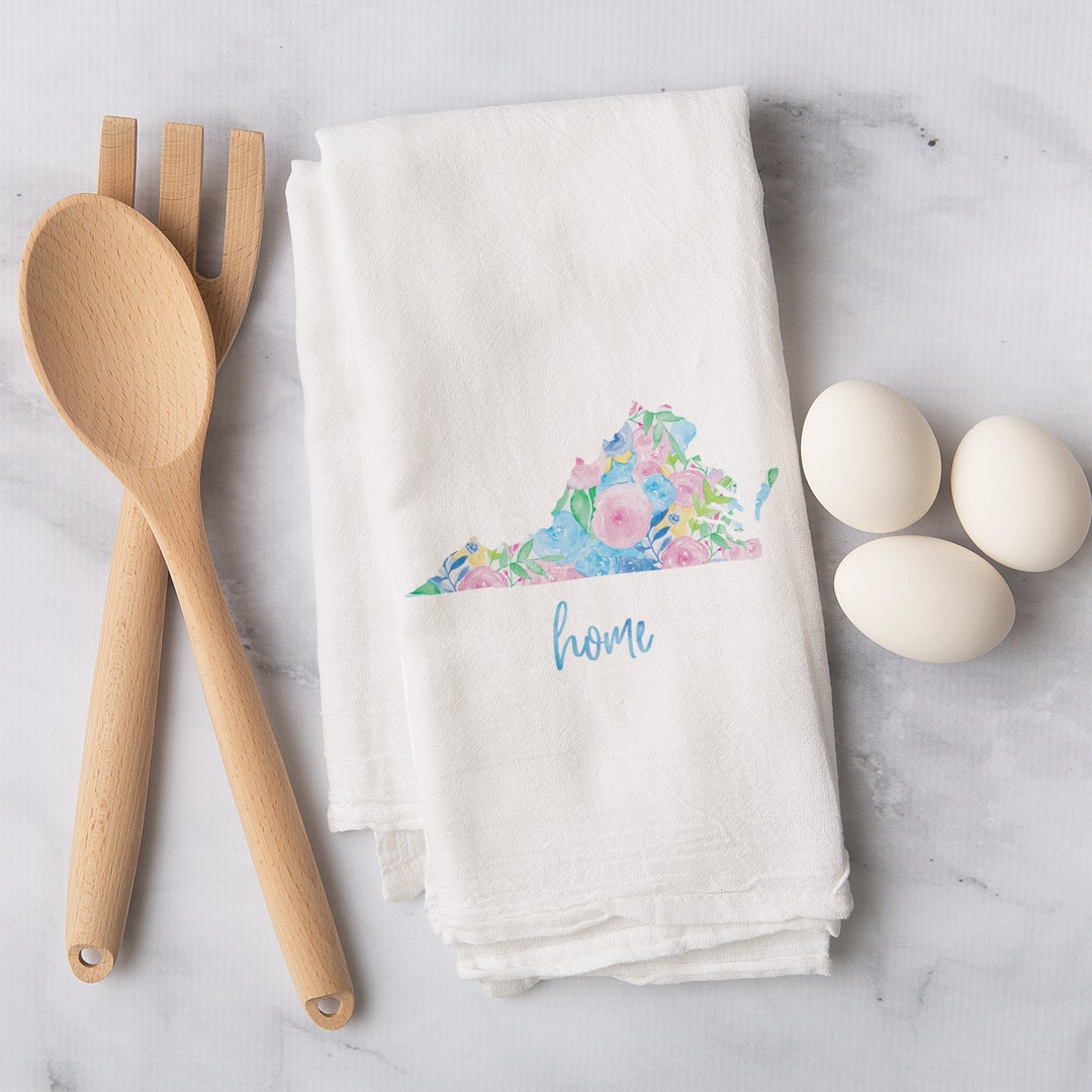 Watercolor Floral Virginia Tea Towel - Virginia Housewarming Gift ...
