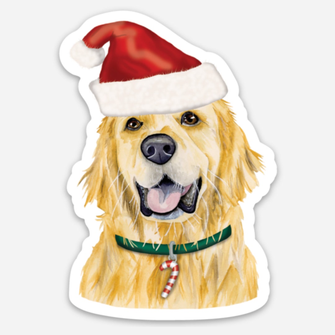 Golden Retriever Santa Hat Sticker Christmas Vinyl Sticker - Etsy