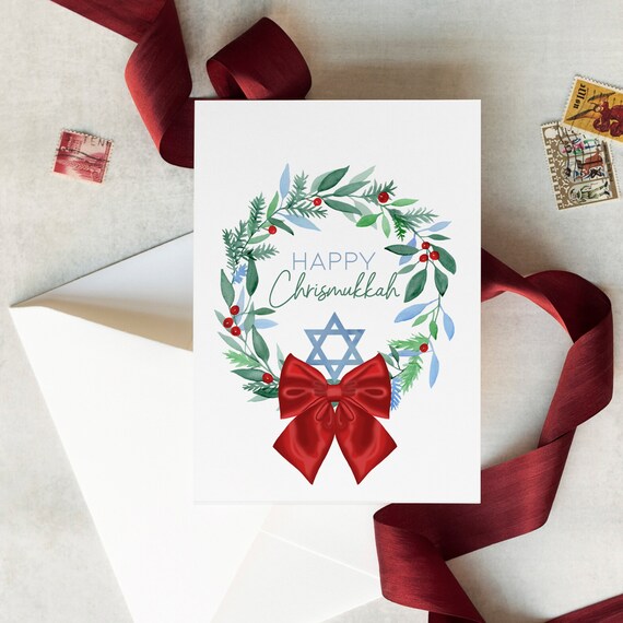 Merry Chrismukkah Card Merry Christmas and Happy Hanukkah - Etsy