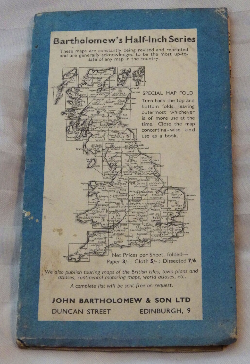 1954 Bartholomew's Revised Half-inch Map Sheet 41 Tweedale NOW REDUCED ...