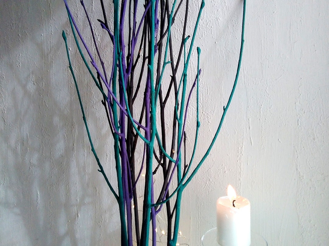 Painted Rowan Tree Branches: Black, Purple & Teal Vase Filler - Etsy